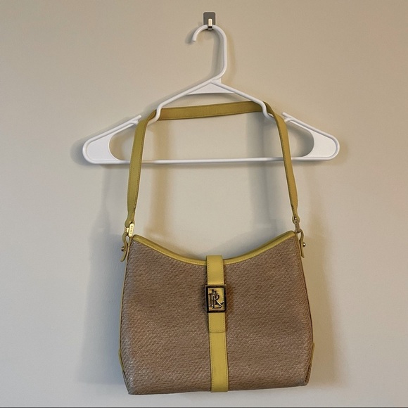 Ralph Lauren | Bags | Ralph Lauren Wicker Shoulder Bag Pockets Yellow ...